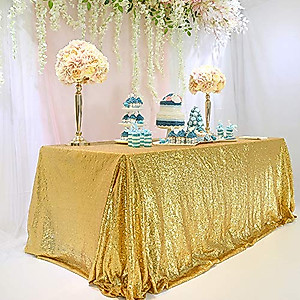 Trlyc Gold Sequin Tablecloth - 60x84inch Glitter Tablecloth Rectangle Party Wedding Christmas Table Cloth