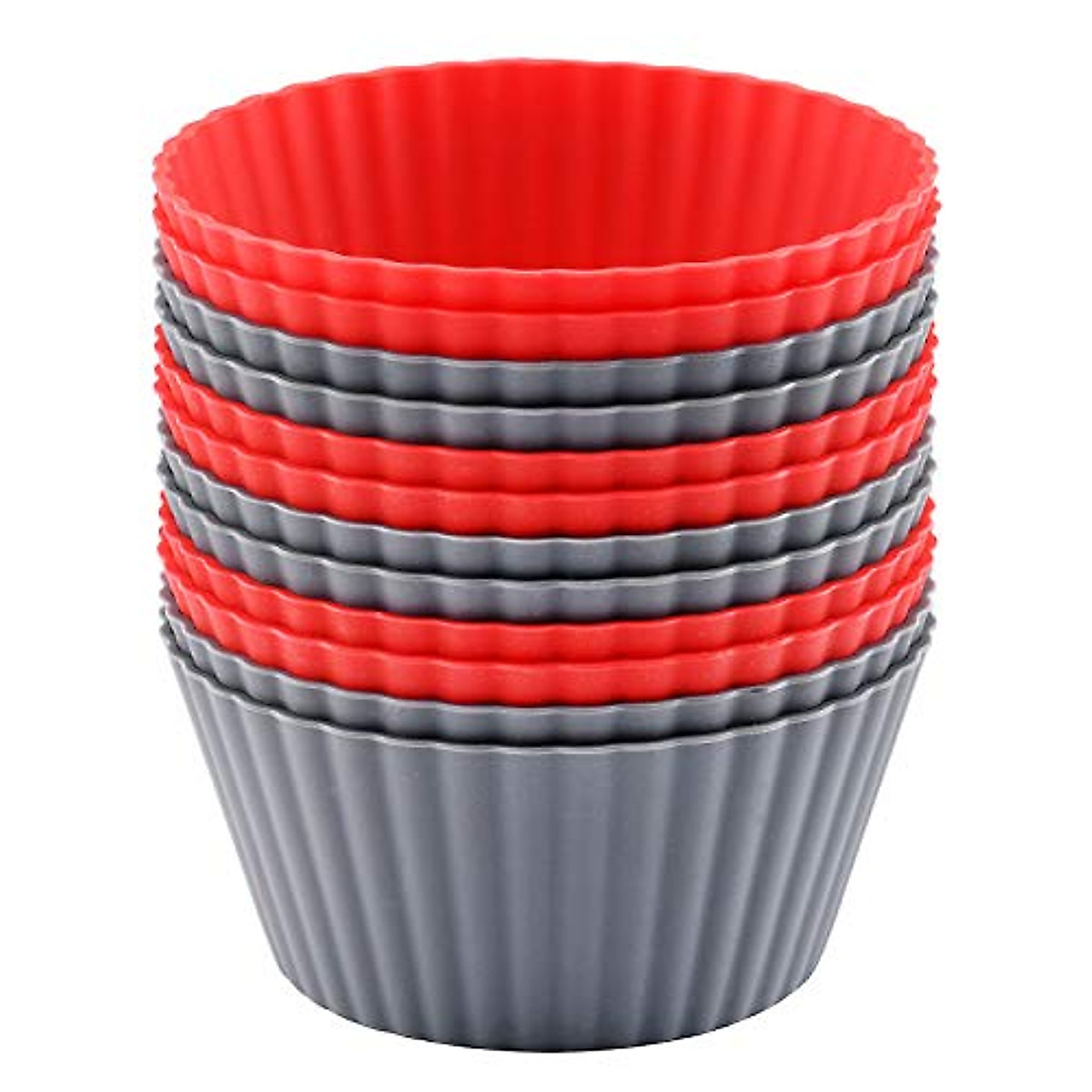 Mirenlife 12 Pack Reusable Nonstick Jumbo Silicone Baking Cups, Cupcake and Muffin Liners, 3.8 Inch Large Size, Red and Gray Colors, Round