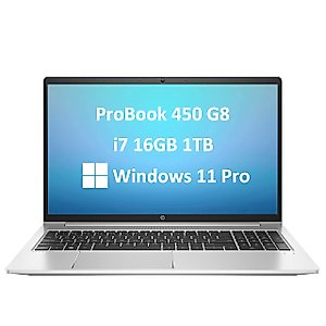 HP ProBook 450 G8 15.6" FHD (Intel Quad-Core i7-1165G7, 16GB RAM, 1TB PCIe SSD, Iris Xe Graphics) Full HD 1080p IPS Business Laptop, Backlit KB, Anti-glare, Type-C, RJ-45, Webcam, Wi-Fi, Win 11 Pro