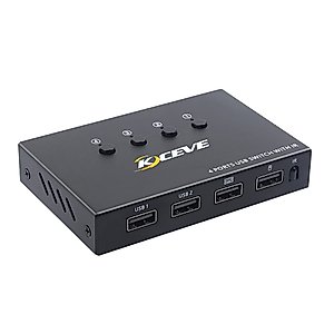 USB Switch Selector 4 Port, KCEVE 4 in 4 Out USB HUB Switch for 4 Computers Sharing 4 USB Devices for Mouse, Keyboard, Scanner, Printer, with Remote Control and 4 USB Cables