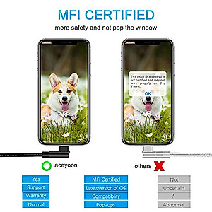 aceyoon 2 Pack MFi Certified Lightning Charger, 1ft Right Angle Lightning Cable Braided Dual L Shape iPad Charger Fast Charger USB Cable Compatible with iPhone 11/11 Pro/XS Max/XR/X/8/7/6, iPad