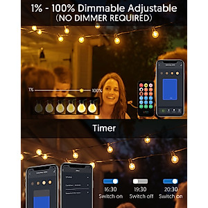 Outdoor String Lights with Dimmer App Control, 50Ft Patio Lights Waterproof Shatterproof G40 Globe 25 Led Bulbs 2000K, Connectable Christmas Hanging Light Timer Remote for Indoor Outside Porch Party