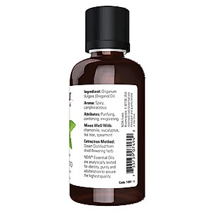 NOW Essential Oils, Oregano Oil, Comforting Aromatherapy Scent, Steam Distilled, 100% Pure, Vegan, Child Resistant Cap, 2-Ounce