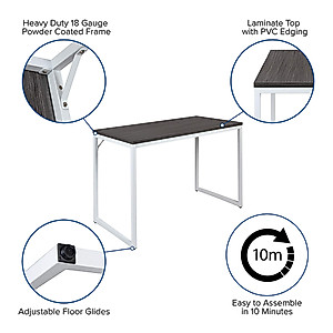 Flash Furniture Kimberly Tiverton Industrial Modern Desk-Rustic Gray/White Commercial Grade Computer Desk-47" Sturdy Home Office Desk-Writing Desk
