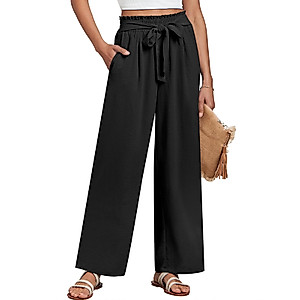 ANRABESS Women's Wide Leg Palazzo Pants with Pockets High Waisted Tie Knot Business Casual Trendy Boho Lounge Trousers Black Small