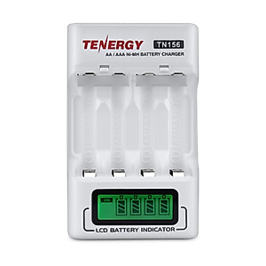 Tenergy TN156 4-Bay Compact AA/AAA NiMH NiCD LCD Battery Charger, Ideal Charger for AA and AAA Size Rechargeable Batteries for Everyday Electronics