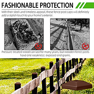 TonGass (24-Pack, Brown) 4"x4" (3 5/8") Wood Fence Post Caps - Wooden Fence Post Cover Deck Post Cap - Durable Plastic Water-Proof and UV-Proof - Protect Wooden Fence Poles from Cracking and Rotting