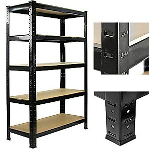 Heavy Duty Storage Shelving Unit 175kg/ 386lbs Loading Capacity Per Shelf, 5-Tier Free Standing Shelving Unit for Kitchen Office Warehouse Garage Room, Black (H150 x W70 x D30 cm)