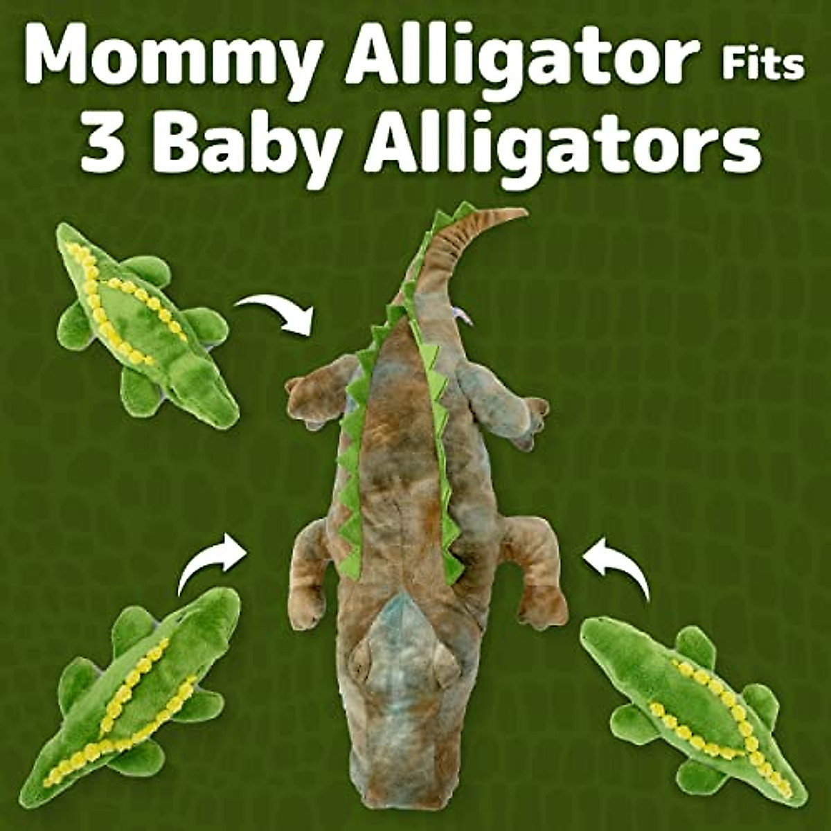 PREXTEX Plush Alligator Toys Stuffed Animal w/ 3 Alligator Baby Stuffed Animals - Big Alligator Zippers 3 Little Plush Baby Alligators - Alligator Plush Toys for Kids 3-5 - Gift for Alligator Lovers