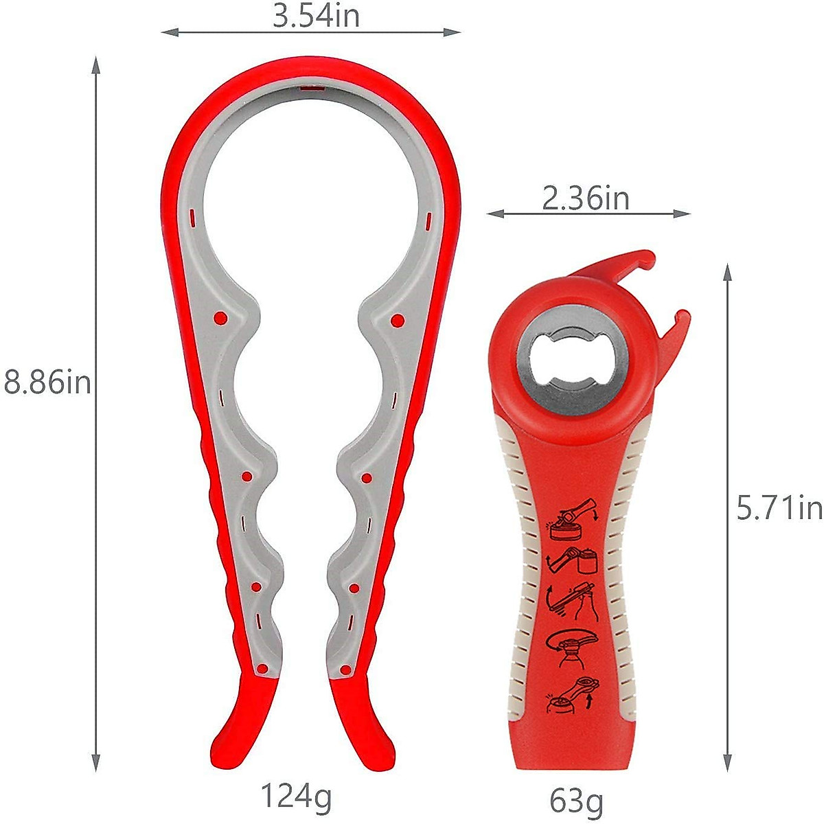Jar Opener,Manual Can Opener,Bottle Opener Can Openers for Seniors with Arthritis,Weak Hands, 5-in-1 Multi Kitchen Tools Set for Children, Women and Seniors (Red)