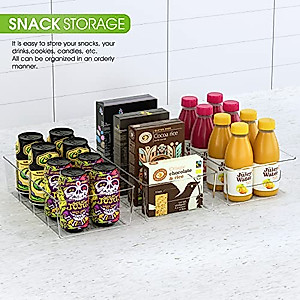 3 Pack Snack Organizer for Pantry – Food Organization and Storage Clear Bins w Removable 3 Dividers, Acrylic Fridge/Refrigerator Organizers, for Kitchen, Cabinets, Snacks, Packets, Sauce, Pouches