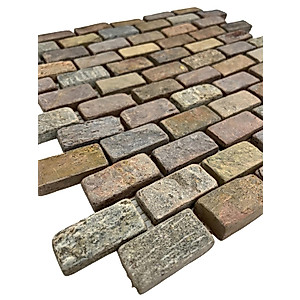 Peacock Slate Multi Classic Rust Brick 1x2 Gauged Tumbled Floor Wall Tile for Kitchen Backsplash, Bathroom Shower, Pool Tile, Fireplace Surround, Exterior Outdoor (1 Sheet)