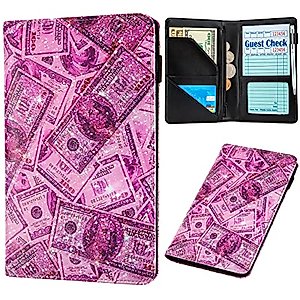 Beceere Pink Server Book, Server Books for Waitress, Server Book with Zipper Pocket, Cute Server Book, Waitstaff Organizer Waitress Book with Money Pocket and Zipper Fit Server Apron
