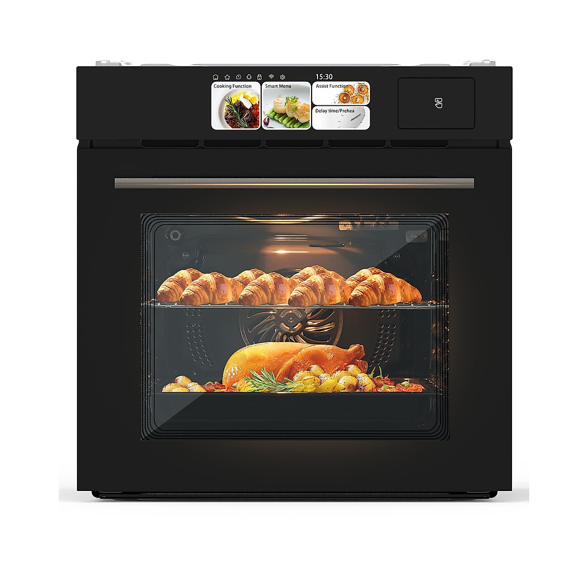 Wall Ovens 24 Inch Electric, Built-In Wall Oven 2.5 Cu.Ft Single Wall Oven with Air Fry, Steam & Grill, 8 Cooking Modes, 108 Recipes, 3D Heating Convection Wall Oven, TFT Display, 3000W