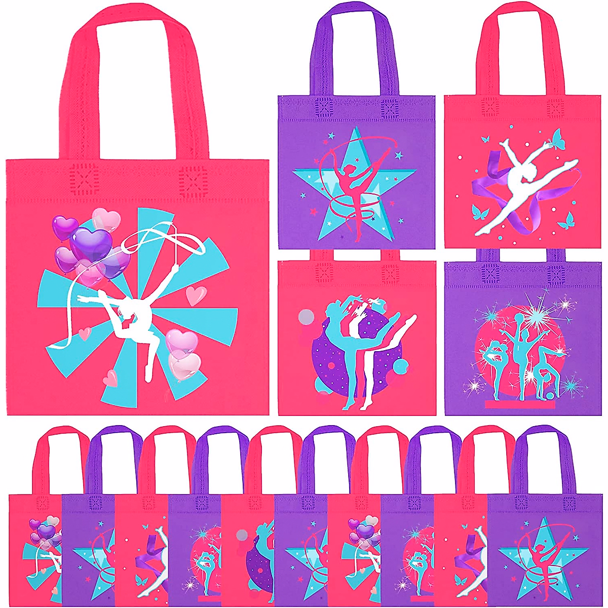 BANBALLON 20 Packs Gymnastic Party Favor Bags Birthday Non-Woven Bags Reusable Gymnastic Goodie Gift Treat Candy Bags for Baby Shower Gymnastic Birthday Party Decorations