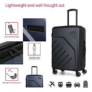 Swiss Mobility LGA Collection 3 Piece Hard Shell Luggage Set, Expandable Suitcases with 360-Degree Spinner Wheels, Retractable Handle, 20 Inch Carry On, 24 Inch Mid-size, 28 Inch Large Bags, Navy