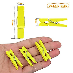 Jdesun 50pcs Photo Wood Clips Natural Wooden Mini Clothespins Paper Peg Pins Clips Laundry Pins for Hanging Clothing Pictures Home Storage Art Craft Display, Yellow