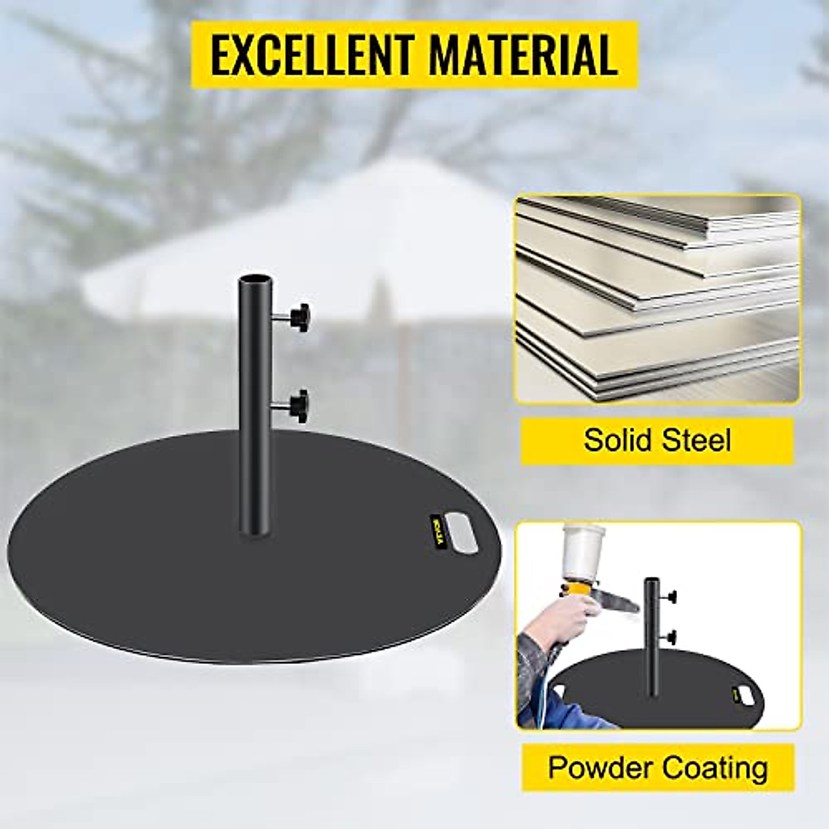 VEVOR, 27" Round Heavy Duty, 39lbs Holder Stand, Cast Iron 1.5-2" Pole Market Umbrella Base with 14" Height Pipe for Yard/Garden/Deck, Black