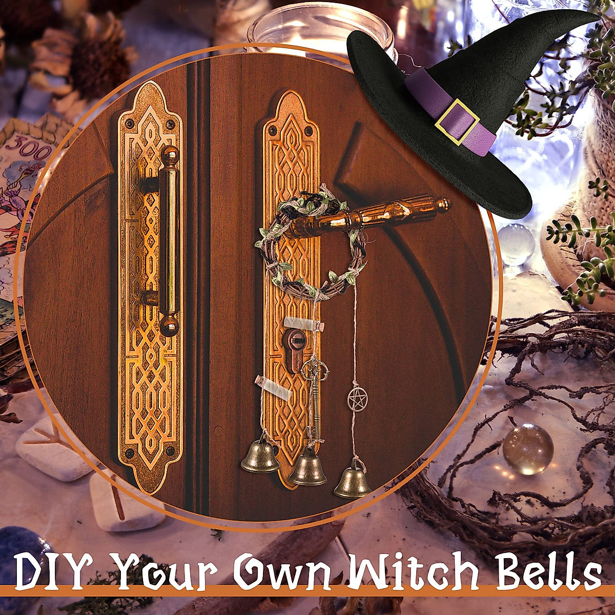Charniol Witch Bells DIY Kit for Door Knob for Protection Witch Bell Witchy Decor Hanging Witchcraft Decorations Witches Wind Chimes