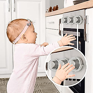 COZYCUDDLES Stove Knob Covers Protector Kit with Adhesive Tapes - Easy to Use Covers for Gas Stoves - Child Safety Guards for Baby and Toddler Proofing - 5 Pieces (Standard Size Stove Knobs)