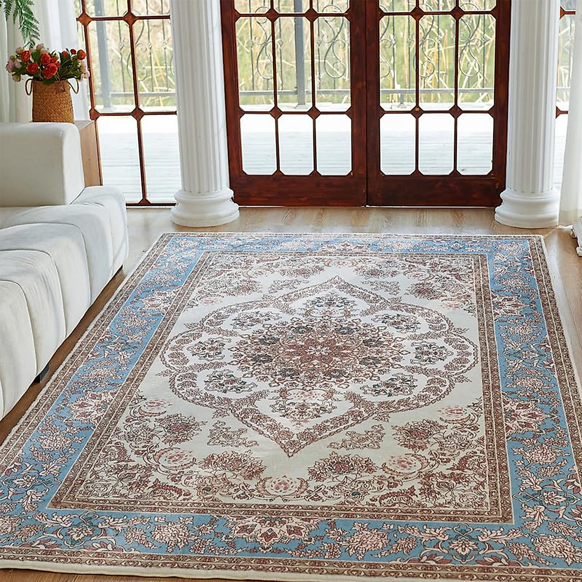 XYORAINN Area Rug Living Room Rugs - 8x10 Abstract Rug Large Rugs for Living Room Dining Room Ultra-Thin, Non-Slip Modern Bedroom Rug Large Carpet Non-Shedding Accent Rug for Office Classroom(Blue)