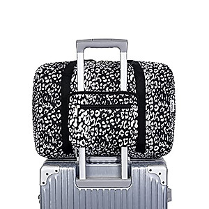 For Spirit Airlines Personal Item Bag 18x14x8 Foldable Travel Duffel Bag Tote Carry on Luggage for Women and Men (Black Leopard)