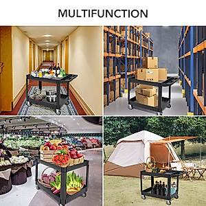 Service Cart 2-Shelf, Storage Handle, 500 lbs Capacity, for Warehouse/Garage/Cleaning/Manufacturing，45"X25" Gray