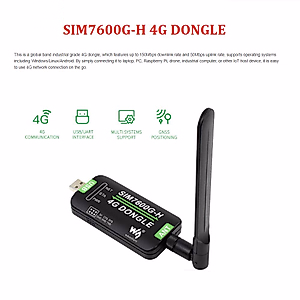 waveshare SIM7600G-H 4G DONGLE LTE USB Adapter for Industrial Grade 4G Communication and GNSS Positioning,Support/PC/Raspberry Pi/Drone/Industrial Computer,150Mbps Downlink Rate,Global Band Support