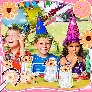 Seenelling 24 Pcs Groovy Hippie Mini Bubble Wand for Kids Boho Rainbow Daisy Peace Sign Bubble Party Favors Assortment Toys for Girls Boys Celebration Birthday Goodie Bag Stuffers Summer Outdoor Gifts