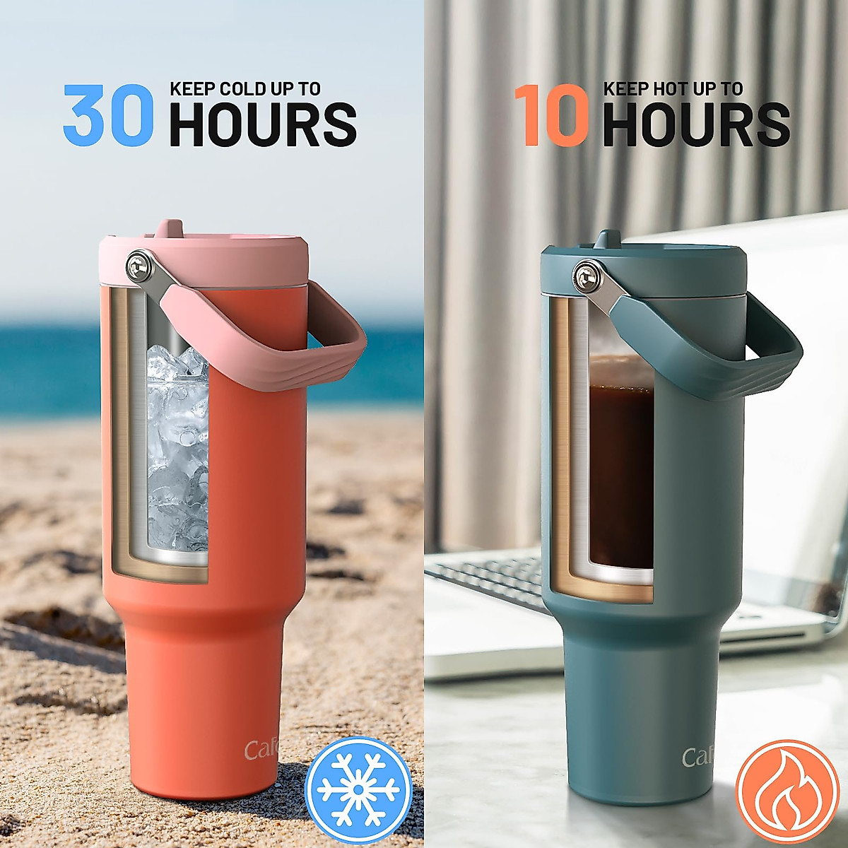 Cafezi 40 oz Tumbler with Lid and Straw, Stainless Steel Vacuum Insulated Tumblers with Flip Straw and Top Handle, Reusable Insulated Water Bottle for Home, Office, Leakproof, Fit in Cup Holder