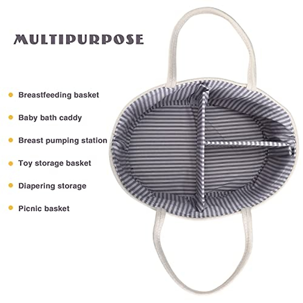 MBJERRY Baby Rope Diaper Caddy Organizer - Nursery Storage Bin Canvas Portable Diaper Storage Basket with Removable Inserts for Changing Table &Car, Newborn Baby Shower Basket