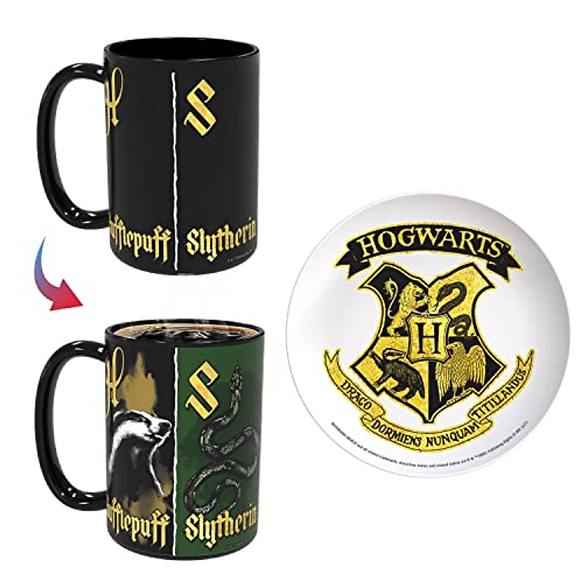 Zak Designs Harry Potter Ceramic Color Changing Mug and Plate Set for Coffee, Tea, Breakfast or Dessert with Unique Heat Reactive Artwork (2-Piece, Non BPA, Hogwarts)