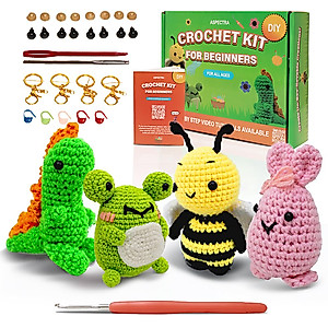 ASPECTRA Crochet Kit for Beginners – Step by Step Video Tutorials, Beginner Crochet Kit for Kids & Adults, Create Crochet Animal Kit with Easy Patterns, Hooks & Yarn, Perfect Crochet Starter Kit