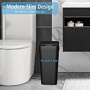 jinligogo 2Pack Bathroom Small Trash Can with Lid, 2.2 Gallon Touchless Automatic Garbage Can Slim Waterproof Motion Sensor Smart Trash Bin for Bedroom, Office, Living Room (Black)