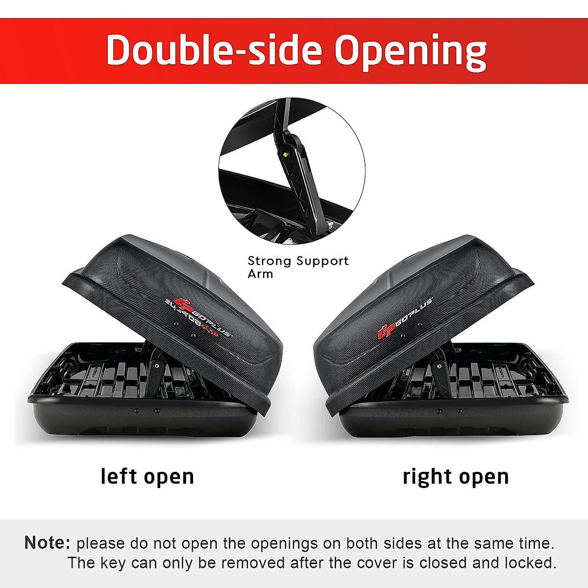 Goplus Rooftop Cargo Carrier Hard Shell, 14 Cubic Feet Waterproof Car Roof Cargo Carrier w/Dual Side Opening, Security Key, 165LBS Capacity, for 17” to 22.8” Wide Crossbar Rack, Vehicle Cargo Box