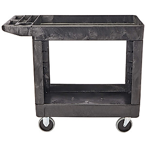 Rubbermaid Commercial Products 2-Shelf Utility/Service Cart, Small, Lipped Shelves, Storage Handle, 500 lbs. Capacity, for Warehouse/Garage/Cleaning/Manufacturing (FG450089BLA)
