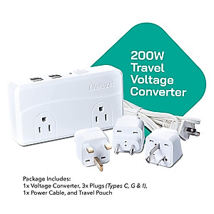 LiteFuze 200W Travel Compact Voltage 220V 50hz to 110V 60Hz Converter - for Clippers, Shavers, Trimmers - EU AU UK Adapter