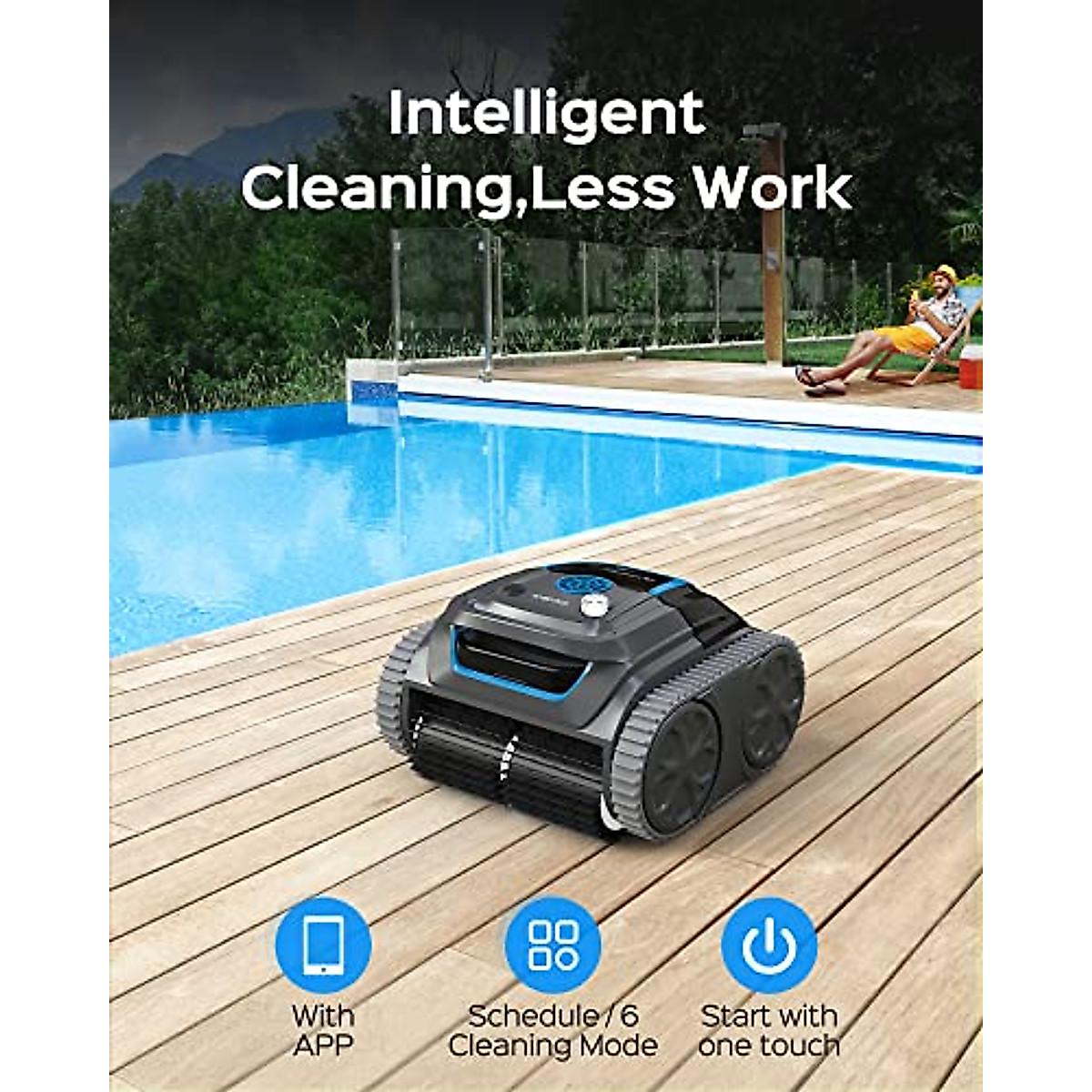 WYBOT High-end Cordless Wall Climbing Robotic Pool Cleaner with APP Mode, Smart Mapping Tech, Lasts 180mins, Automatic Pool Vacuum Robot with Powerful Suction, Fast Charging Fit for Inground Pools