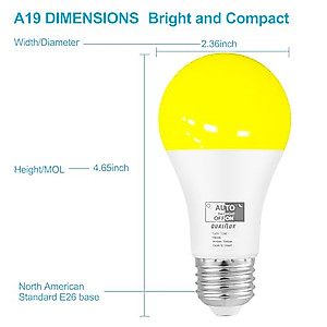 Qualilux Dusk to Dawn Bug Light Bulbs Outdoor, 1900K Amber Yellow, 800 Lumen, LED 12W, A19 E26, 2-Pack, HQ-H019