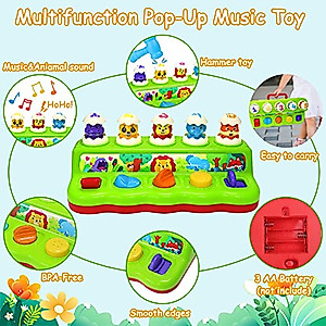 Cieyan Interactive Pop Up Animals Toy with Music and Light, Animal Sound, Hammer, Baby Toys 12-18 Months 9+ Months, Cause and Effect Toys for 1 Year Old Boy Girl Toddler Toys Age 1-2 Baby Musical Toys