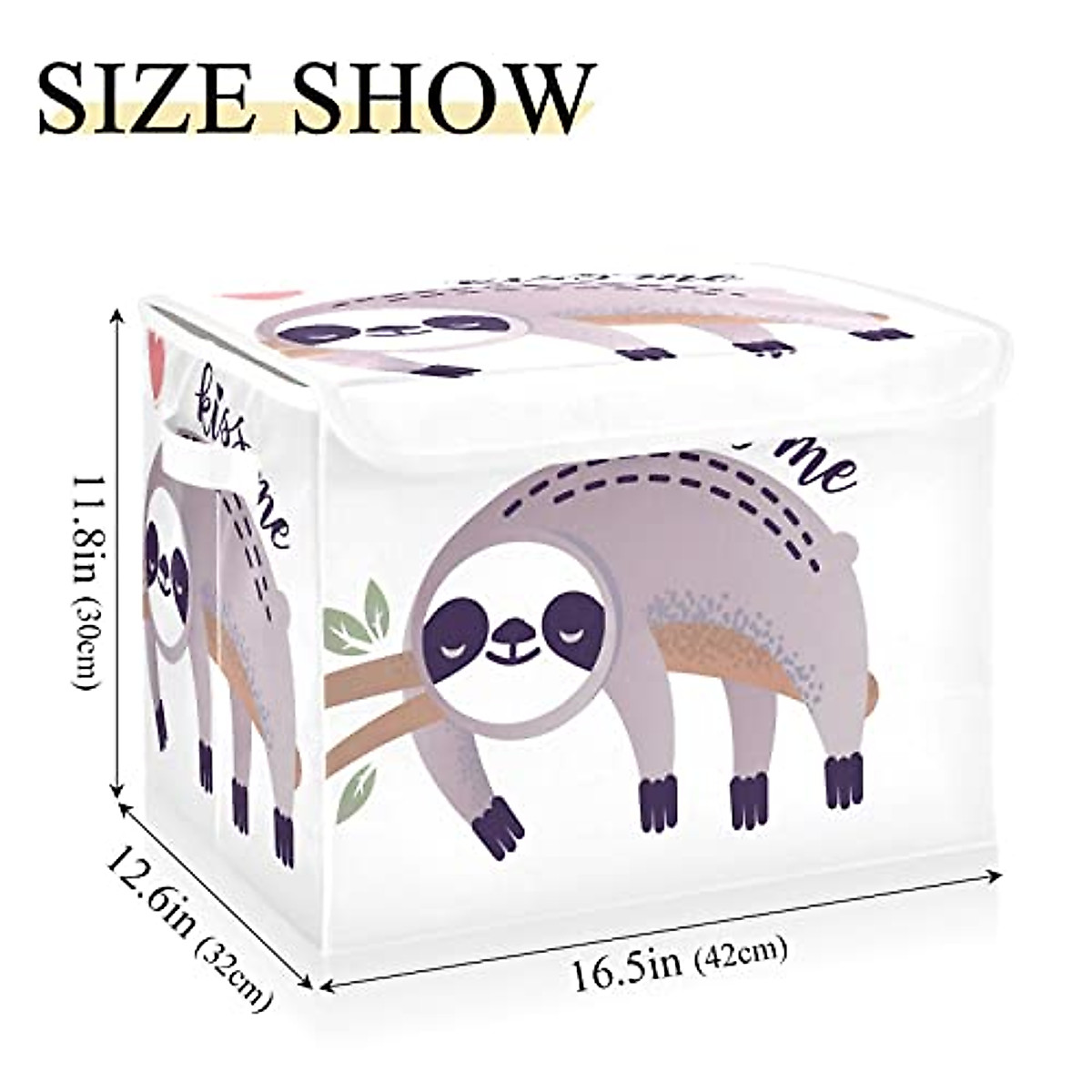 Sloth Heart Storage Bins with Lids for Organizing Lidded Home Storage Bins with Handles Oxford Cloth Storage Cube Box for Bed Room
