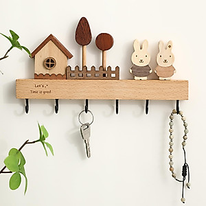 WUETOAYA Key Holder with Shelf for Wall, Key Organizer Wall Mount with Hooks, Rustic Wooden Home Decoration for Entryway, Living Room, Bedroom, Cute Key Holder with Shelf.