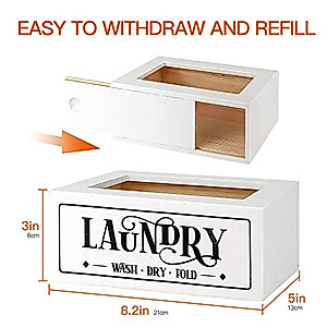 Dryer Sheet Holder - Wooden Dryer Sheet Dispenser for Fabric Softener Sheets, Rustic Dryer Sheet Container Storage Box, Farmhouse Laundry Sheet Dispenser for Laundry Room Decor - White