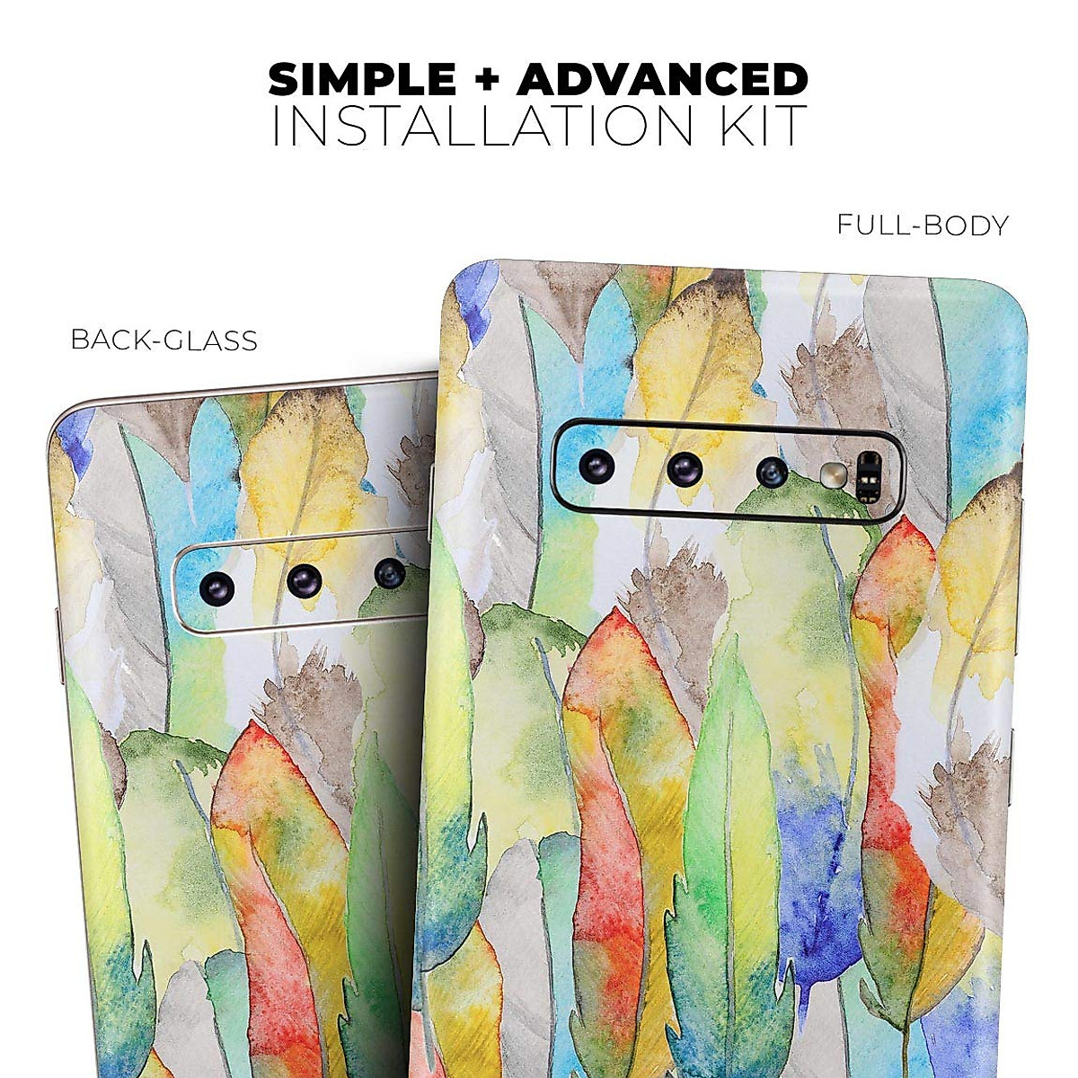 DesignSkinz Vivid Watercolor Feather Overlay Protective Vinyl Decal Wrap Skin Cover Compatible with The Samsung Galaxy S20 (Screen Trim & Back Glass Skin)