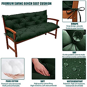 Zacammy Swing Replacement Seat Cushions, 2-3 Seater Bench Cushions for Outdoor Furnitur with Backrest, Garden Recliner Seat Cushions Waterproof Sofa Pads (Dark Green 60x40in)