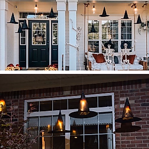 ZMCINER 12 Pcs Halloween Black Witch Hats Decorations Hanging Witch Hats with 100 Yards Rope for Halloween Witch Costume Accessories and Halloween Party Decorations