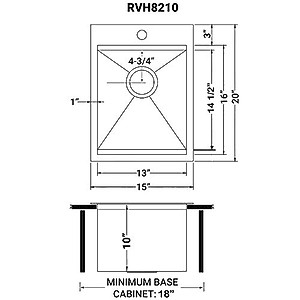Ruvati 15 x 20 inch Workstation Drop-in Topmount Bar Prep RV Sink 16 Gauge Stainless Steel - RVH8210