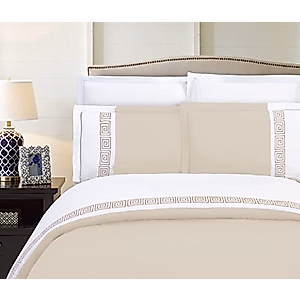Elegant Comfort Luxurious Hotel Collection Super-Soft 1500 Thread Count Egyptian Quality 3-Piece Greek Pattern Duvet Cover Set, King/California King, Cream