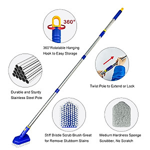 ITTAR Mutil-Purpose Scrub Brush with 3-Section Adjustable Long Handle, 56" Tub Tile Scrubber, 2-in-1 Shower Cleaning Brush & Sponge, Bathtub Cleaner Scrubber for Cleaning Walk-in Shower Bathroom