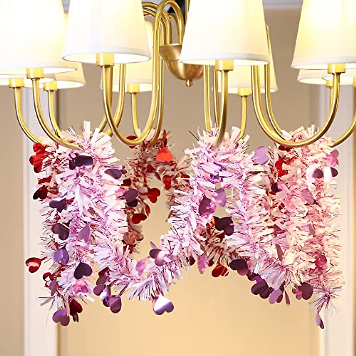 Bememo Valentine's Day Heart Tinsel Love Party Garland Sparkling Hanging Decoration for Valentine Wedding Engagement Anniversary Party Supplies (Total 33 Feet, Style C)